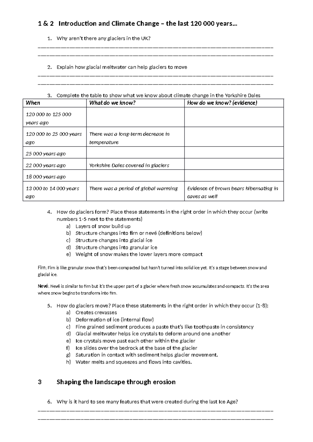 Glacier worksheet pumkin interactive - 1 & 2 Introduction and Climate ...