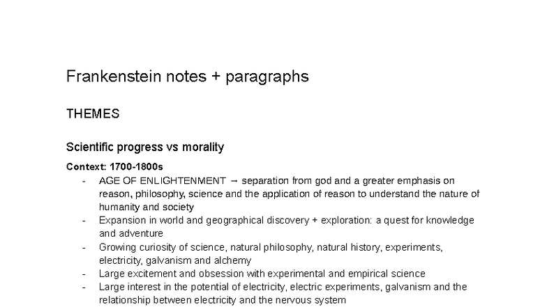 ENGL 101: Cautionary Tale of Hubris in Frankenstein's Science - Studocu