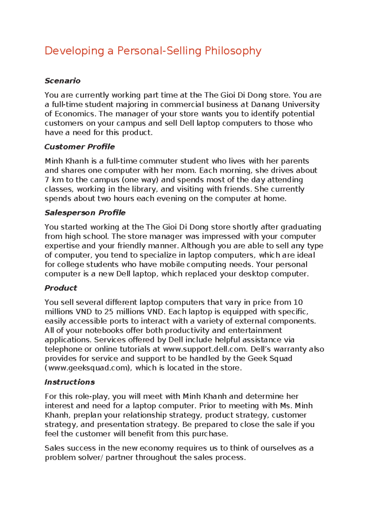 Developing a Personal-Selling Philosophy - Developing a Personal ...