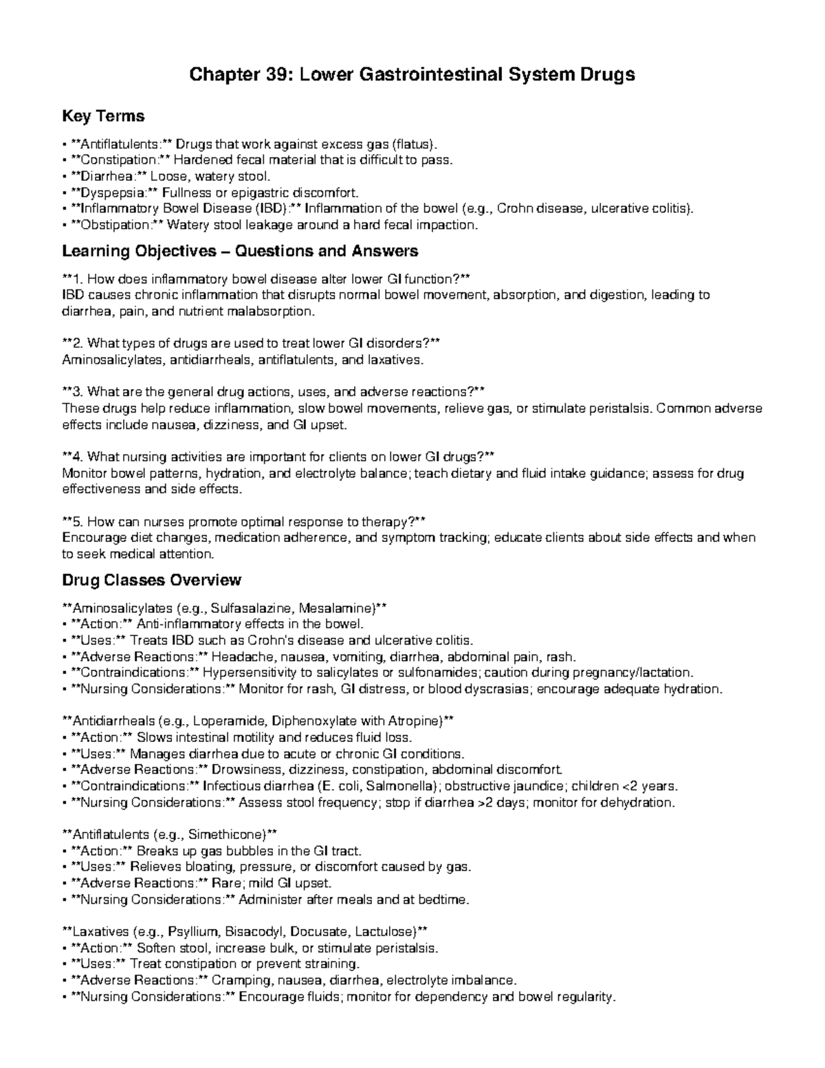 Lower GI System Drugs Study Guide: Key Terms & Nursing Considerations ...