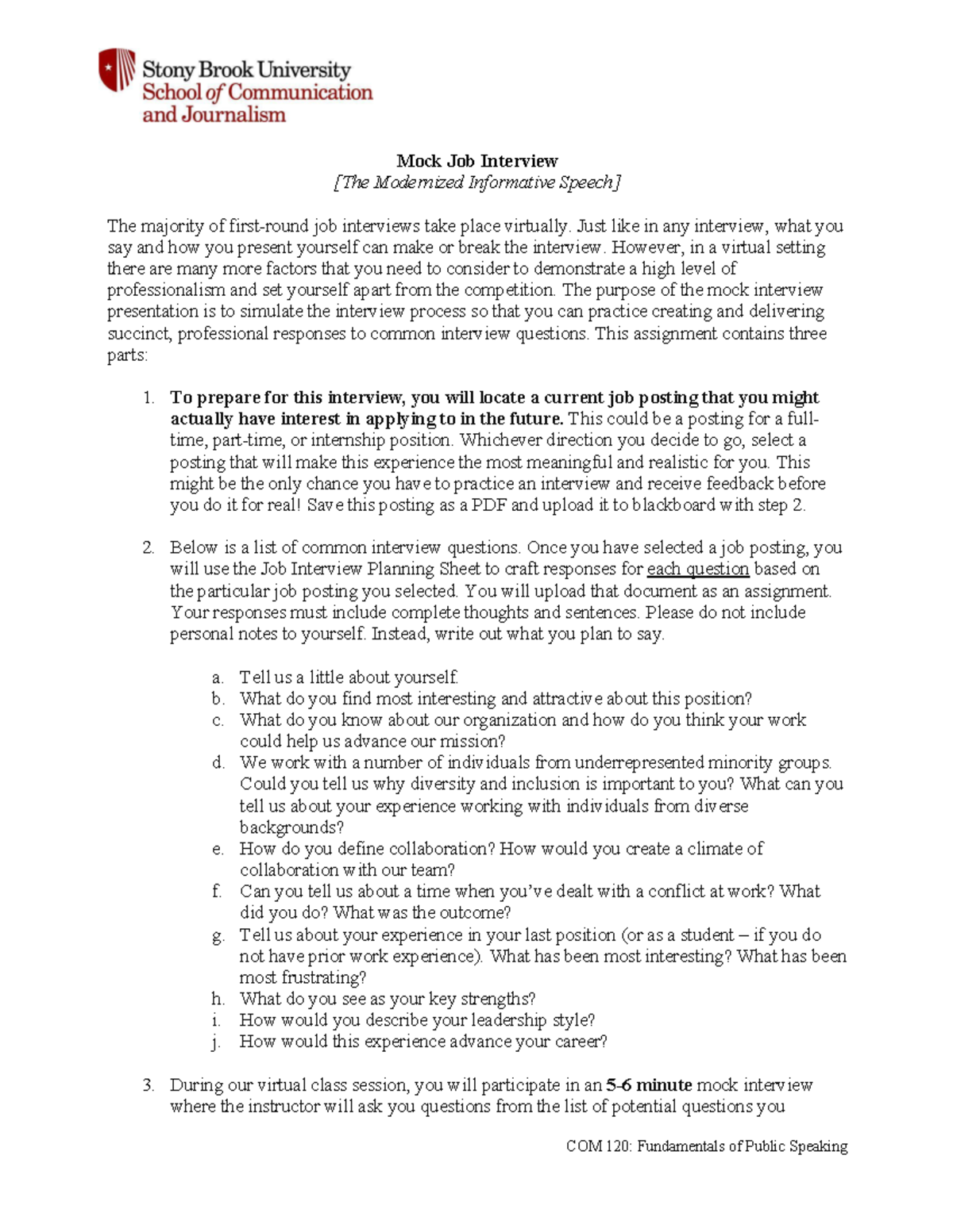 COM 120: Mock Job Interview Assignment Guidelines and Tips - Studocu