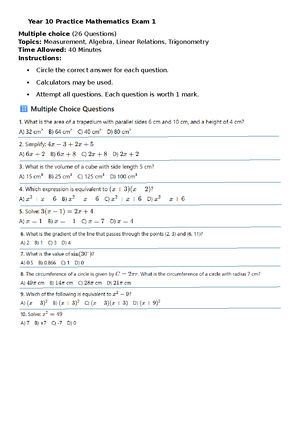 maths - Grade: 10 - Secondary School - Studocu
