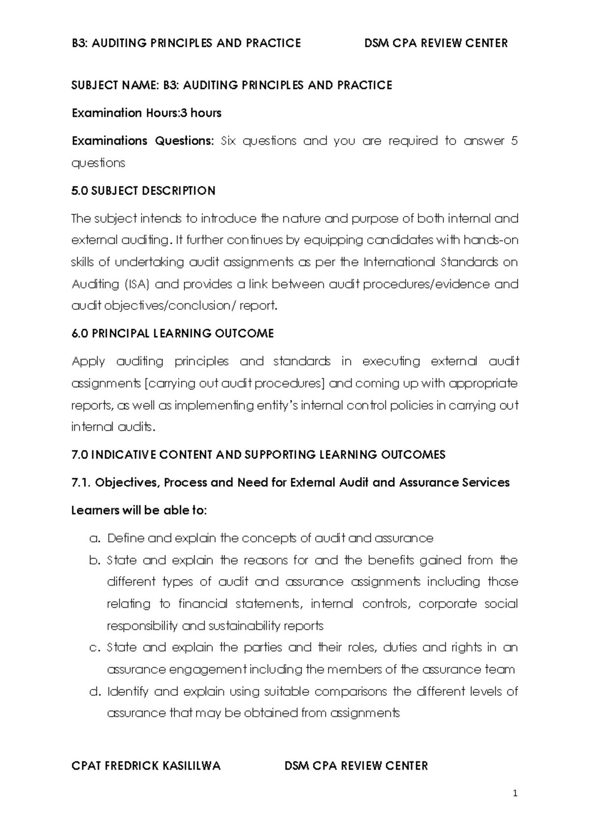 B3 - Final Exam Notes on Auditing Principles and Practice - Studocu