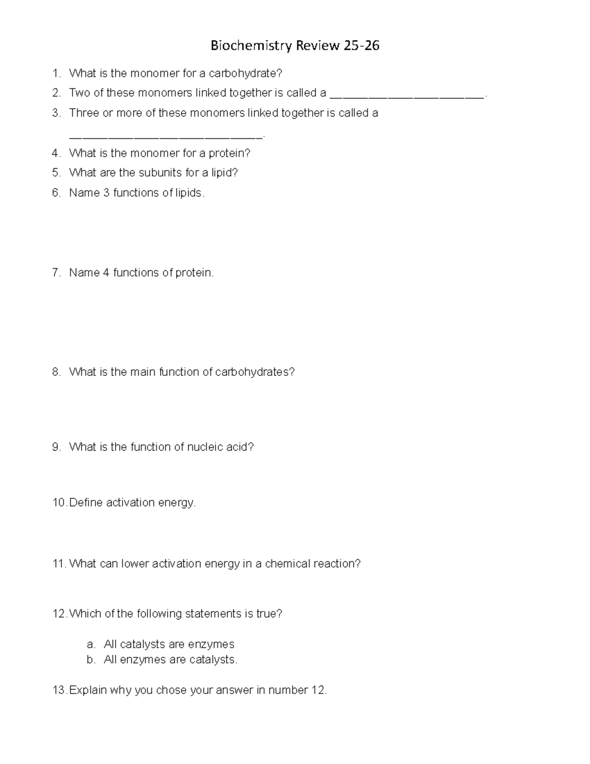 Biochemistry Review Q&A (Biology 101) - Studocu
