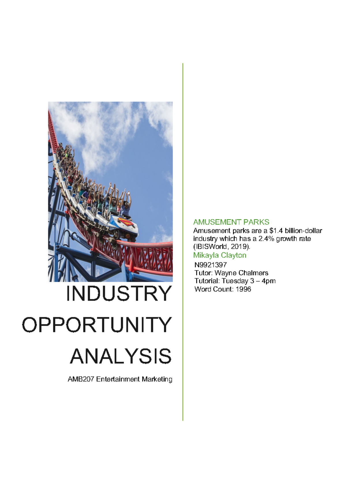 AMB207 Case Study: Amusement Park Industry Analysis and Opportunities ...