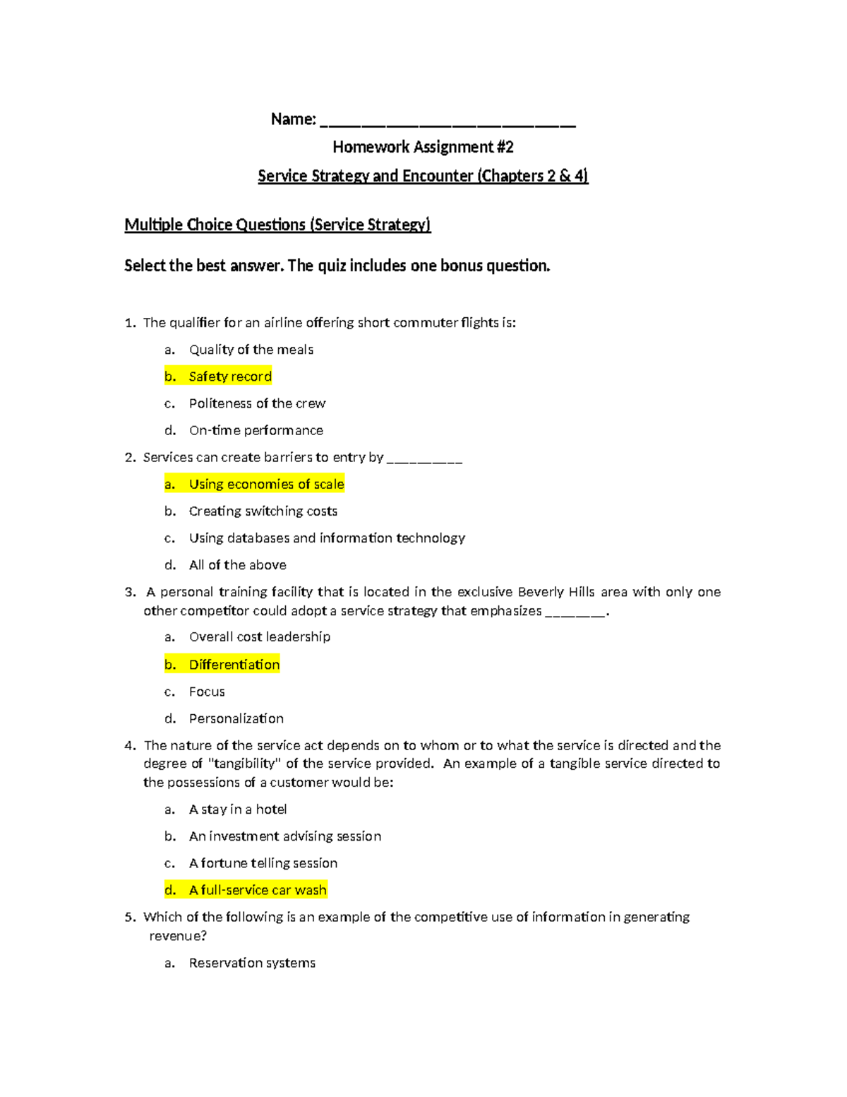 QSO 310 Module 2 Homework: Service Strategy MCQs & Case Study Analysis ...