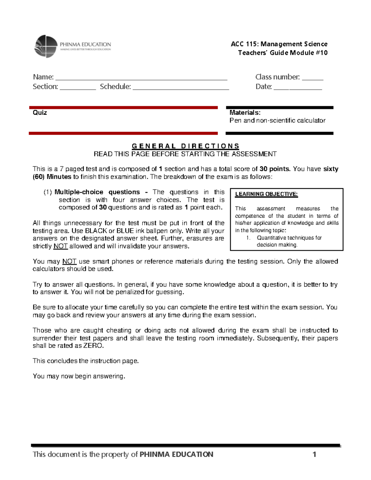 Pdfcoffee - Mema - Teachers’ Guide Module # 10 Name: - Studocu