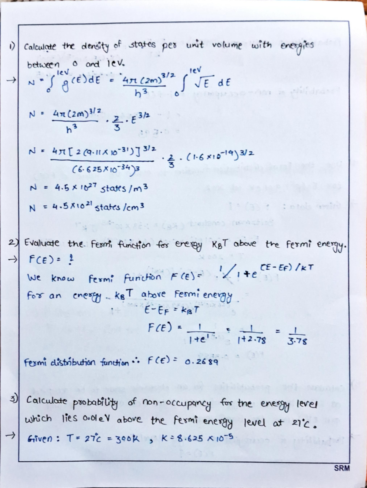 PHYS 312 Final Exam: Semi Numerical Calculations & Fermi Function ...