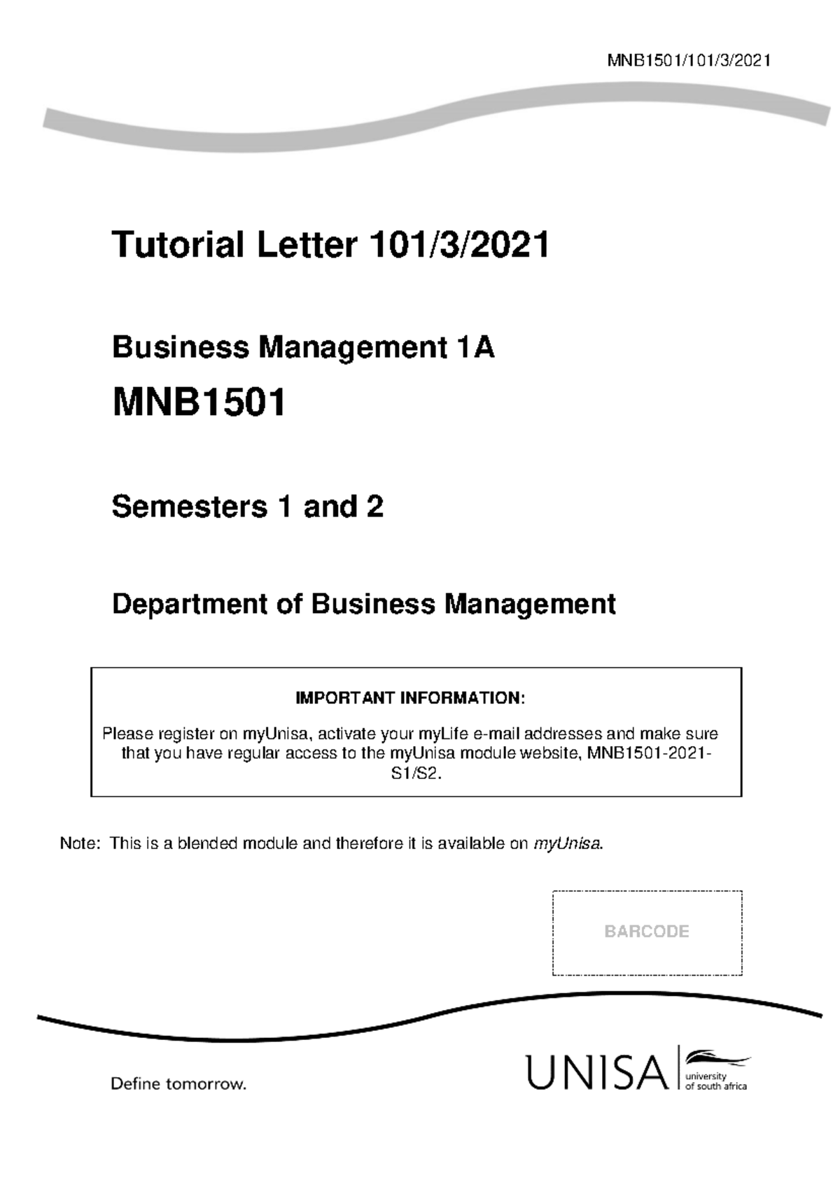 MNB1501 - Tutorial Letter 101 for Business Management 1A (2021) - Studocu