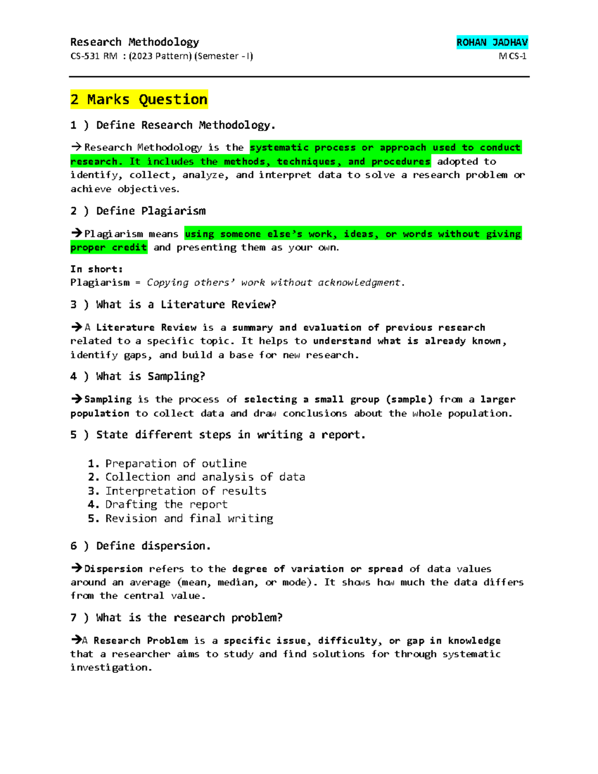 Research Methodology RM: Key Concepts and Definitions (2023 Pattern ...