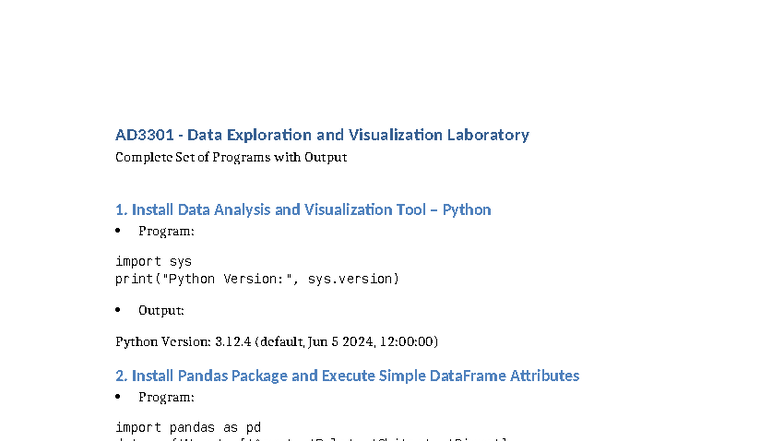 AD3301 Data Exploration & Visualization Lab: Complete Programs Set - Studocu