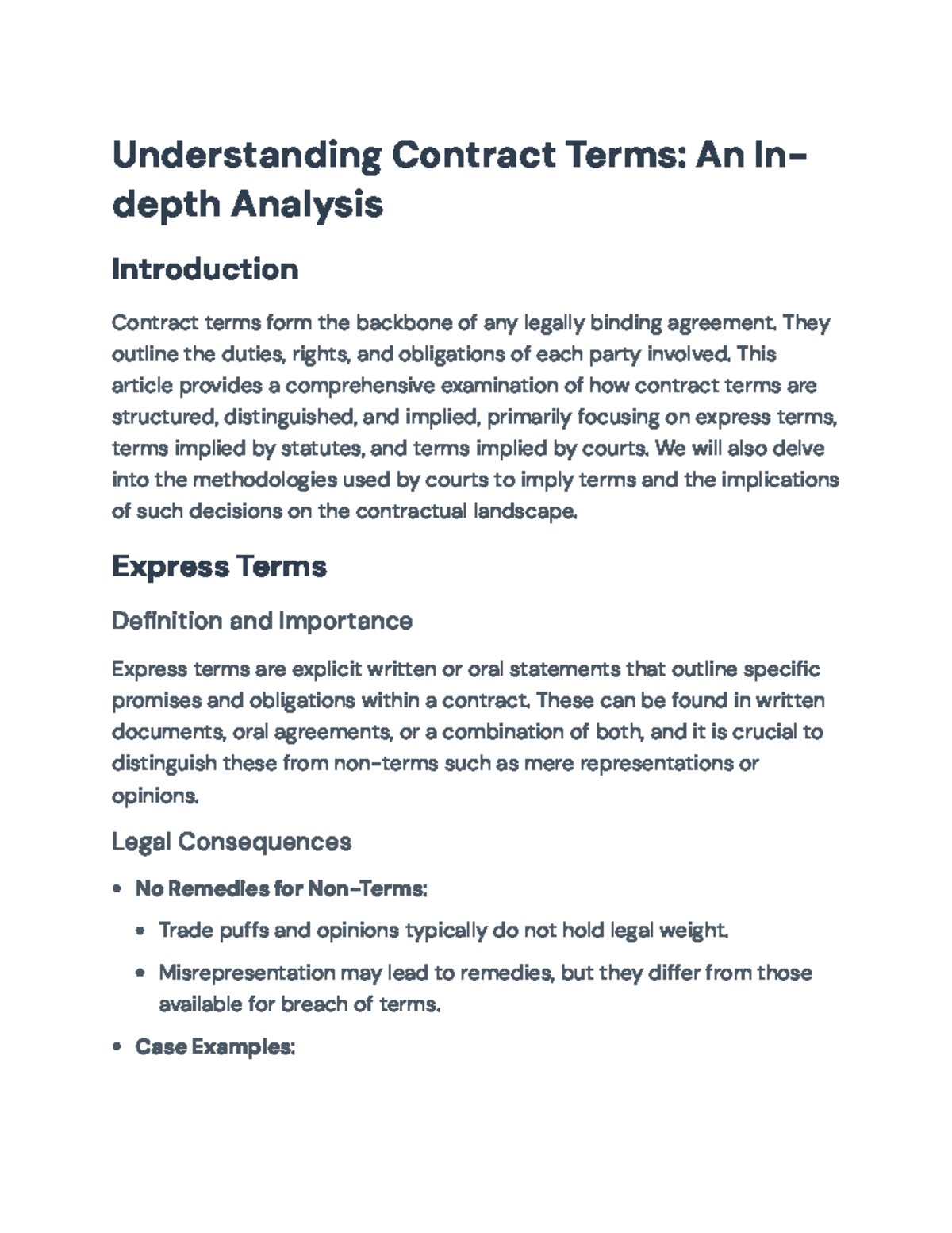 Analyzing Contract Terms: Express and Implied Components in Law ...