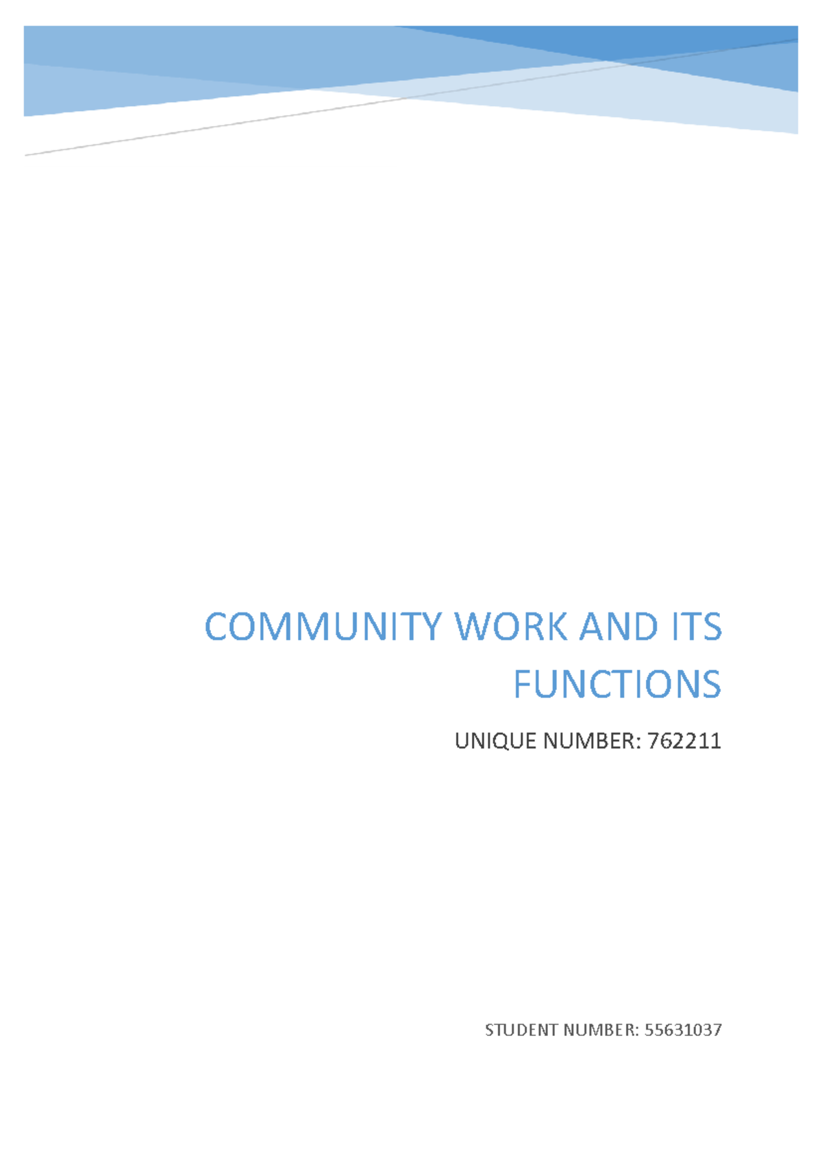 Community Work Overview and Functions, SCK3703 Assignment 1 - Studocu