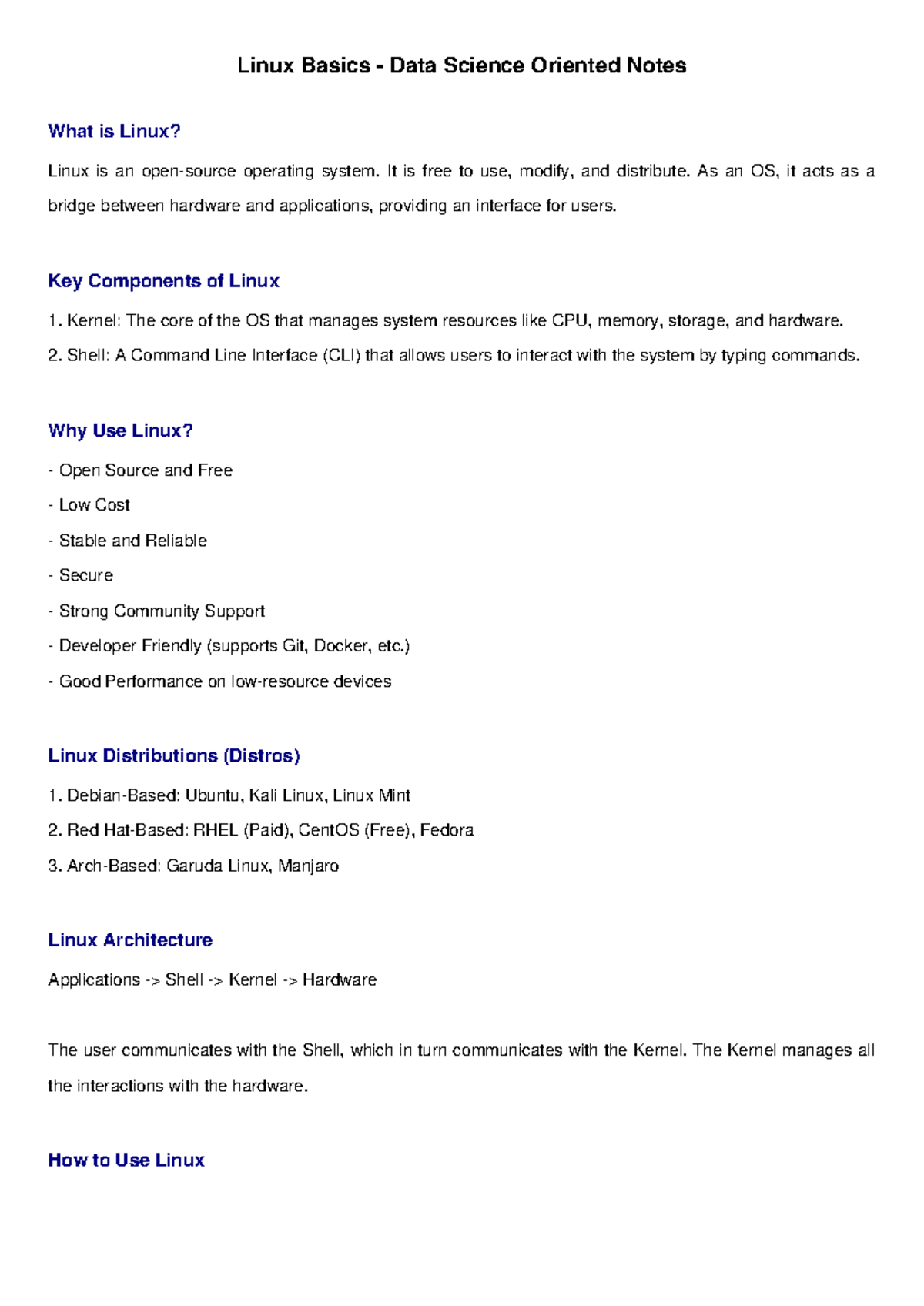 Linux Basics: Data Science Oriented Notes on OS Fundamentals - Studocu