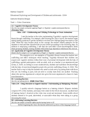 D093 Task 2 - Passed - Martina Campbell Assessing Impact on Student Learning - D Instructor Lynn ...