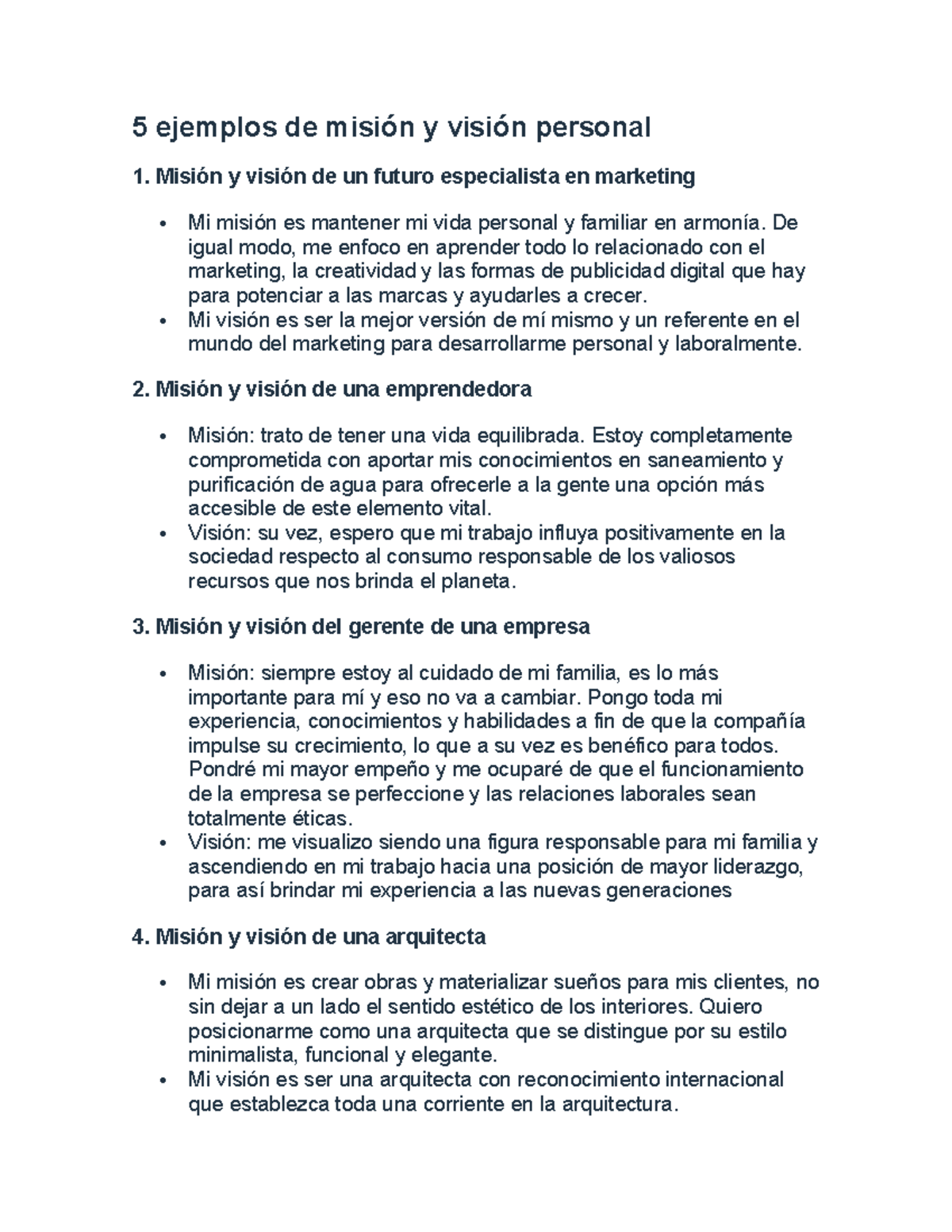 5 ejemplos de misión y visión personal - Misión y visión de un futuro ...