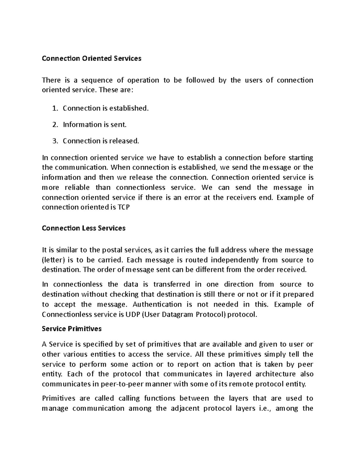 Connection Primitives in Connection-Oriented and Connectionless ...