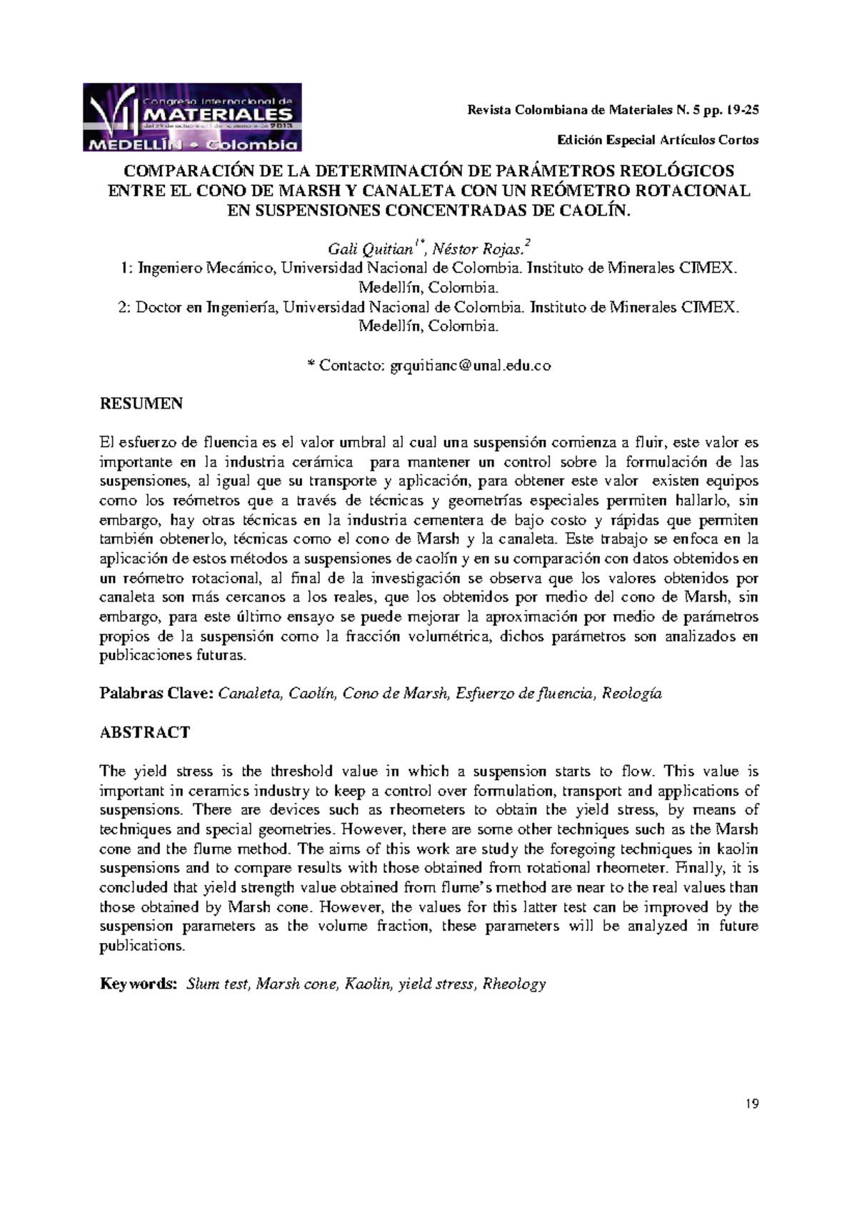 Comparación de Métodos Reológicos en Caolín: Cono de Marsh vs Reómetro ...