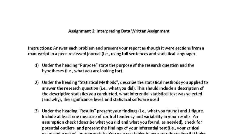 HSCI190 Assignment 2: Interpreting Data Written Report Guidelines - Studocu