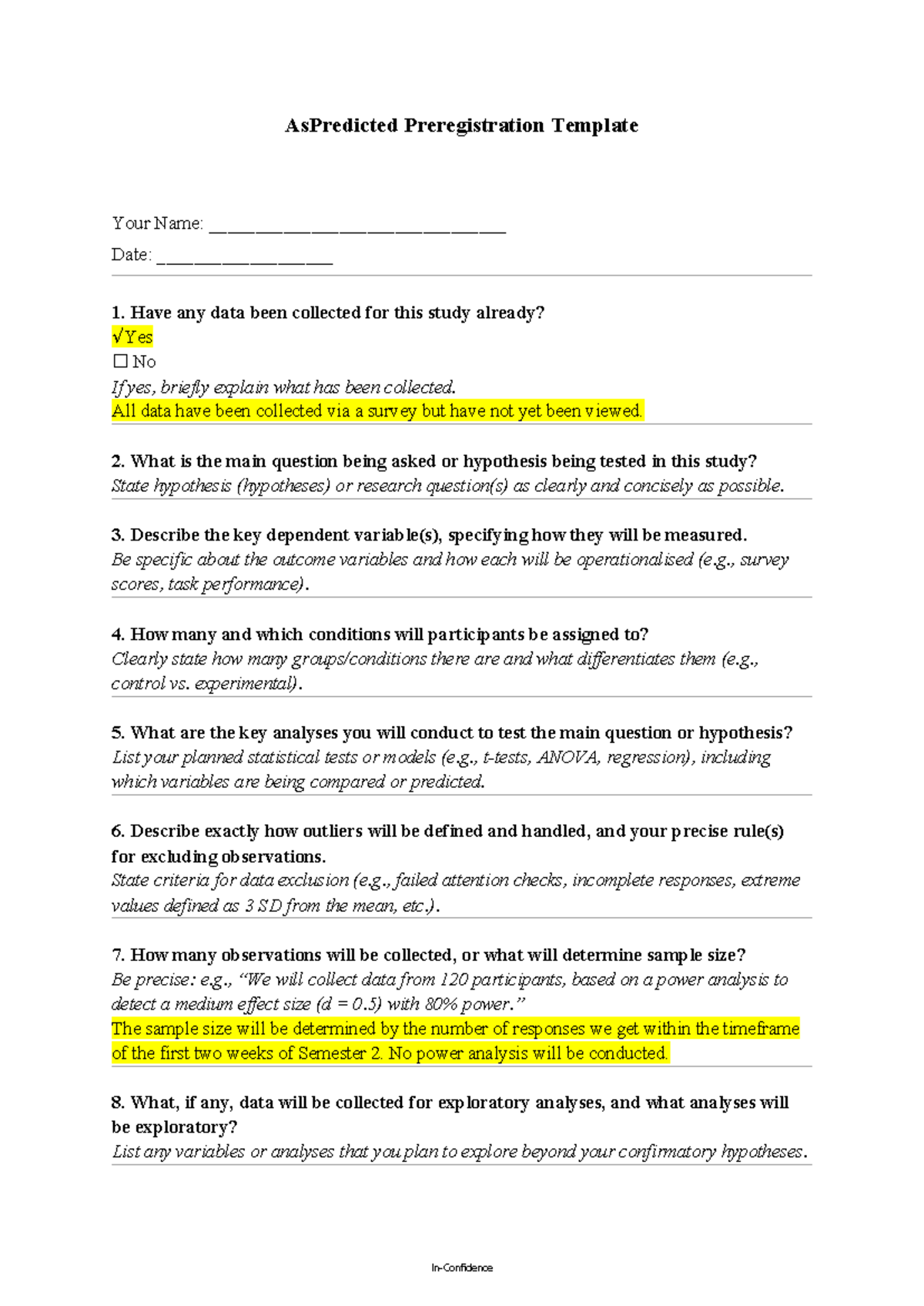 AsPredicted Preregistration Template for Study Design - Studocu