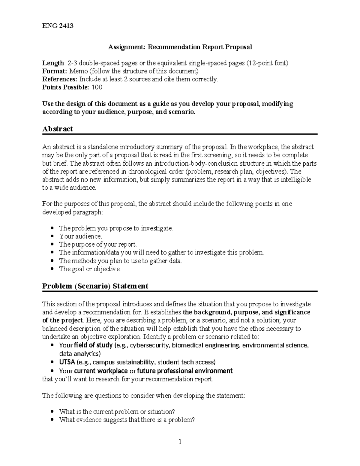 ENG 2413 Proposal: Recommendation Report Guidelines and Structure - Studocu