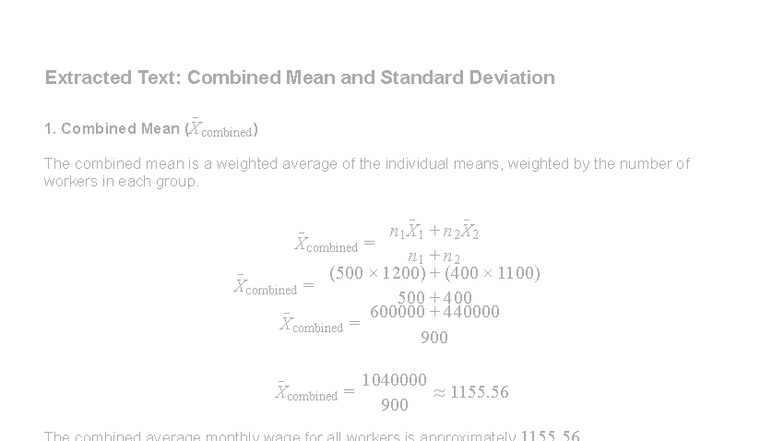 Q 2 - Business Analysis: Combined Mean & Standard Deviation - Studocu