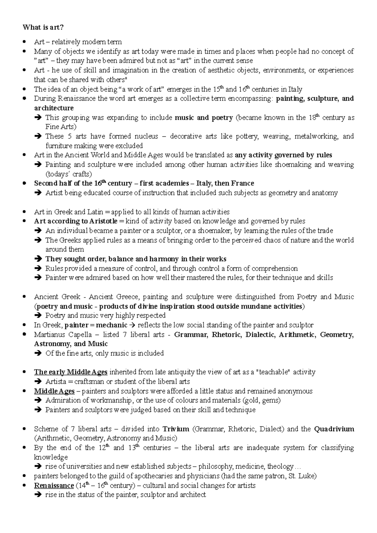 ART 101: Quick Notes on the Definition and Evolution of Art - Studocu