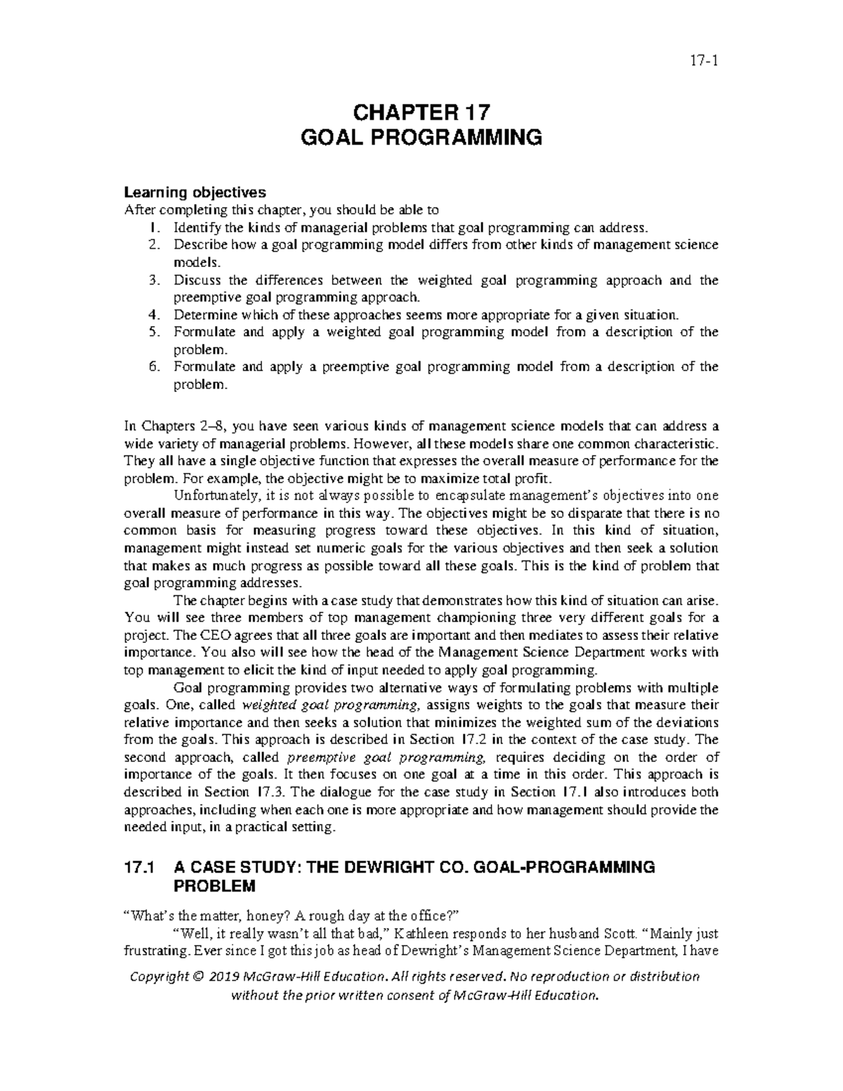 Chapter 17: Goal Programming - Balancing Managerial Objectives in Mgt Science - Studocu