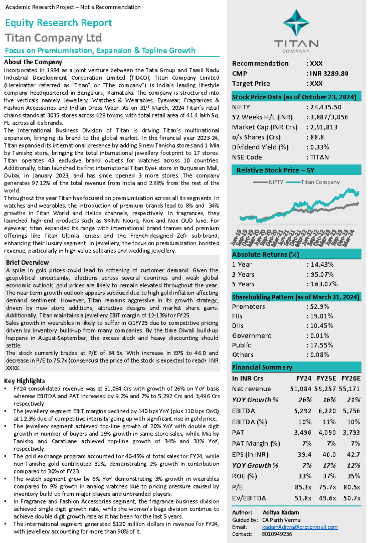 Equity Research Report on Titan Co. Ltd: Focus on Growth ...