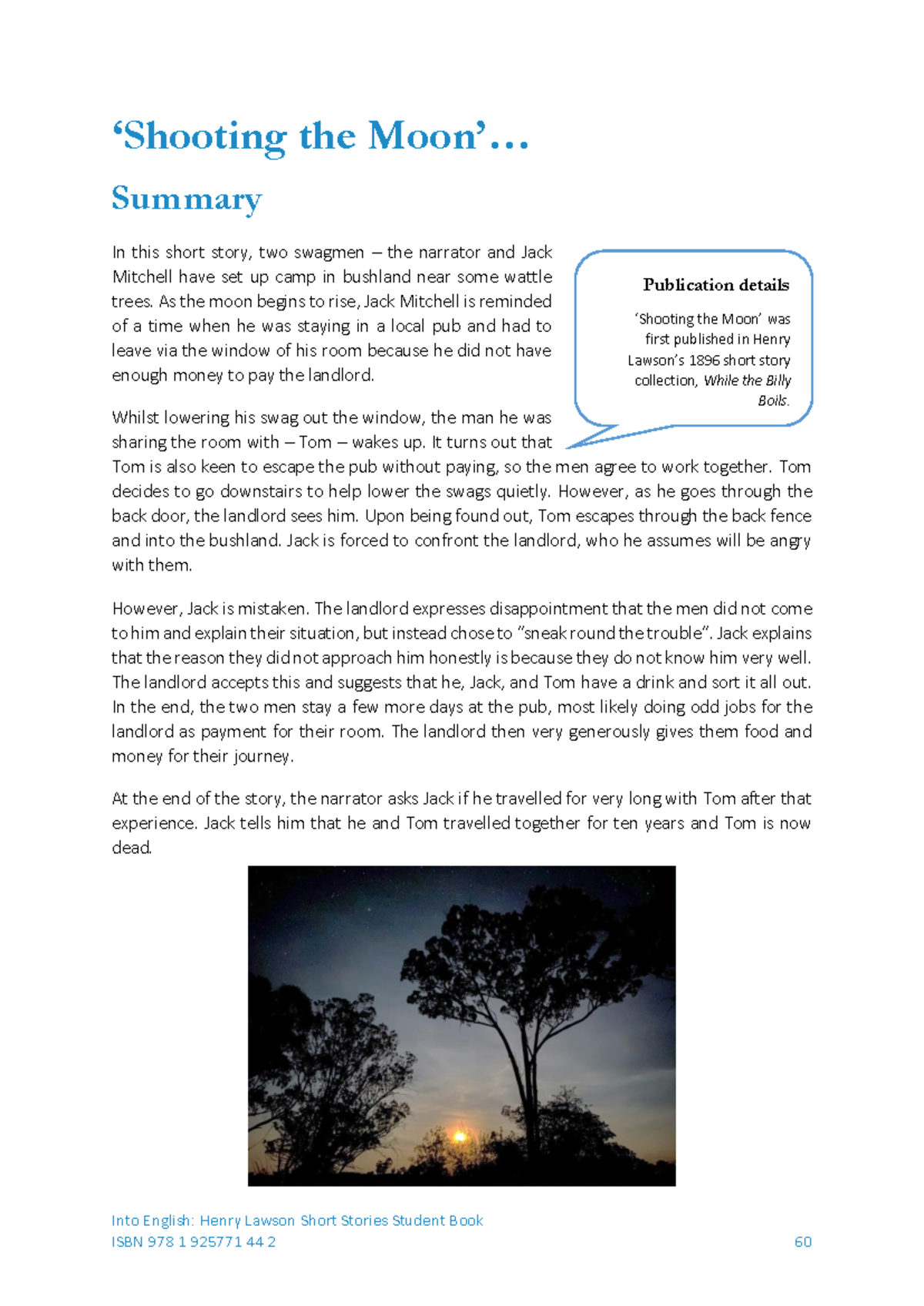 Shooting the Moon: Summary and Analysis of Lawson's Short Story - Studocu