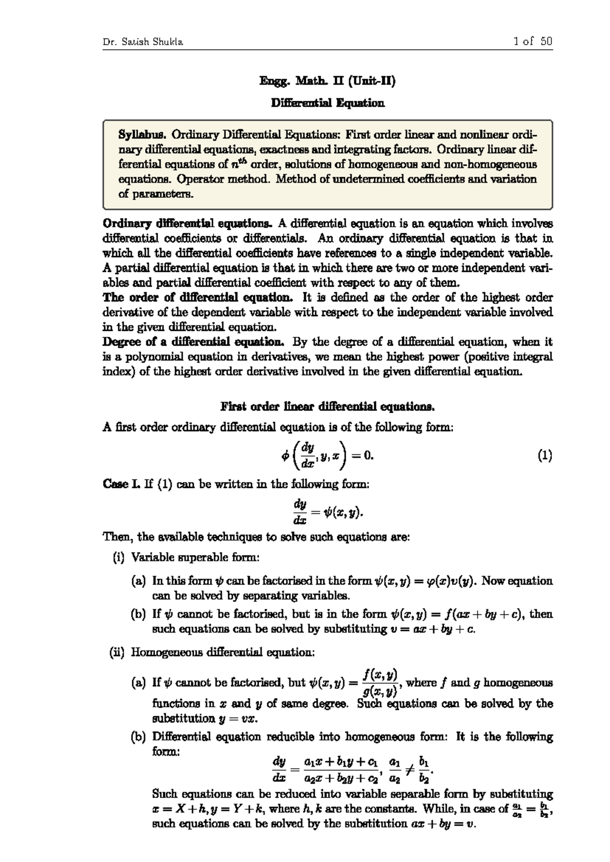 M2 Engg. Math. II Differential Equations Syllabus Overview - Studocu