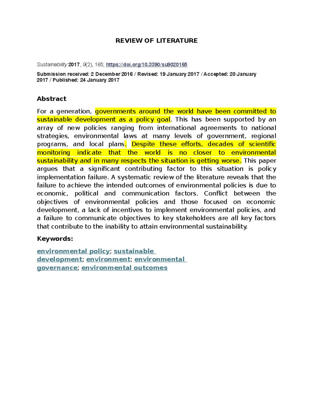 RRL Sample: Integration of Sustainability in Architectural Edu. - Studocu