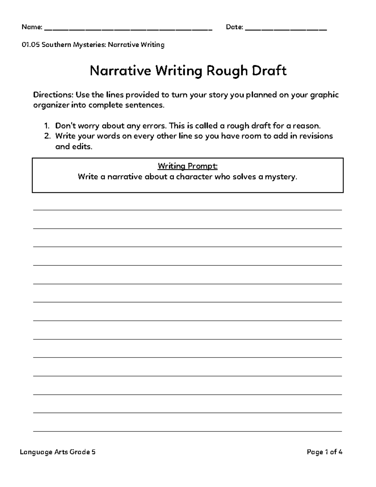 Ela g5 01 05 01 04 narrative rough draft - 01 .0 5 Southern Mysteries ...