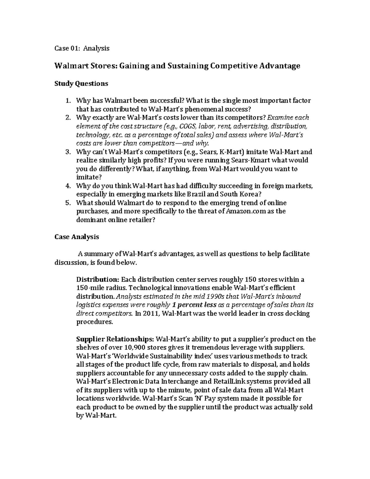 Case Study 01: Walmart's Competitive Advantage Analysis and Insights ...