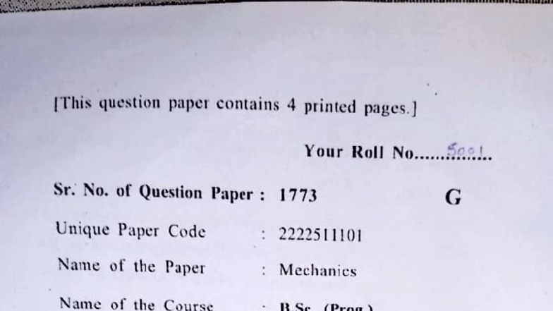 B.Sc. (Prog.) Mechanics Question Paper - Unique Code 1773 - Studocu