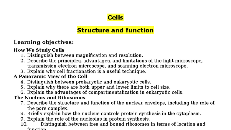 Cell Biology (BIO101) Study Guide: Membrane Structure & Function - Studocu