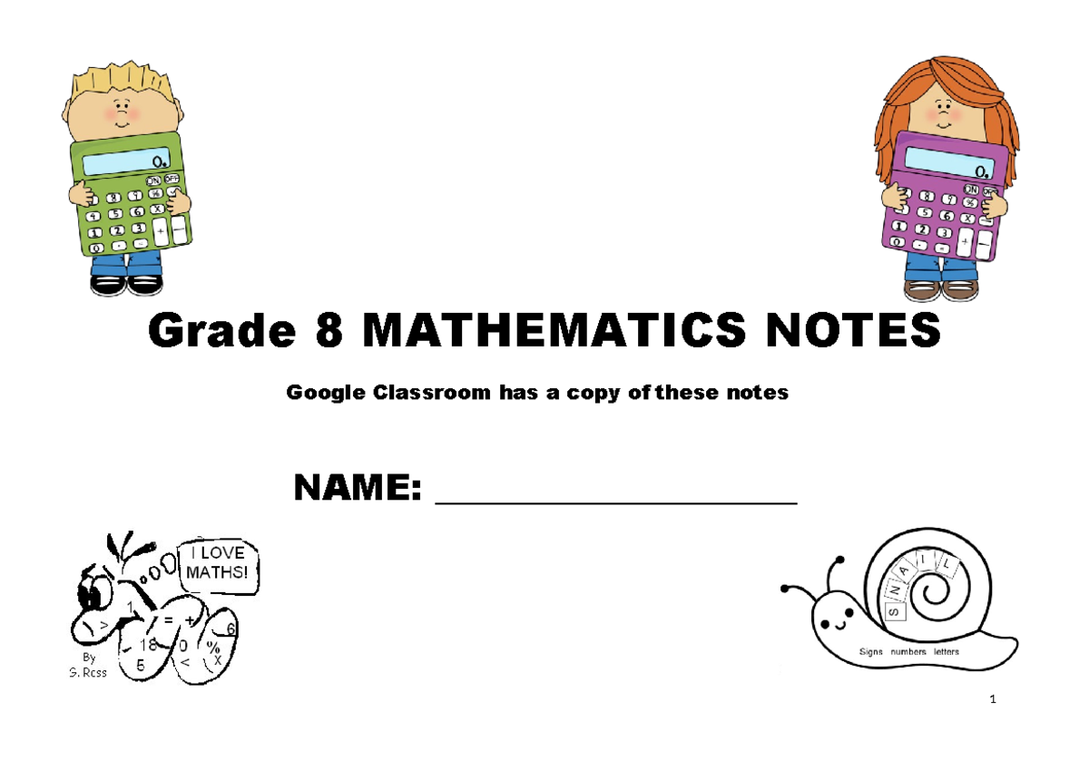 Grade 8 Mathematics Notes Term 1 & 2 - 2024 Version 2 - Studocu