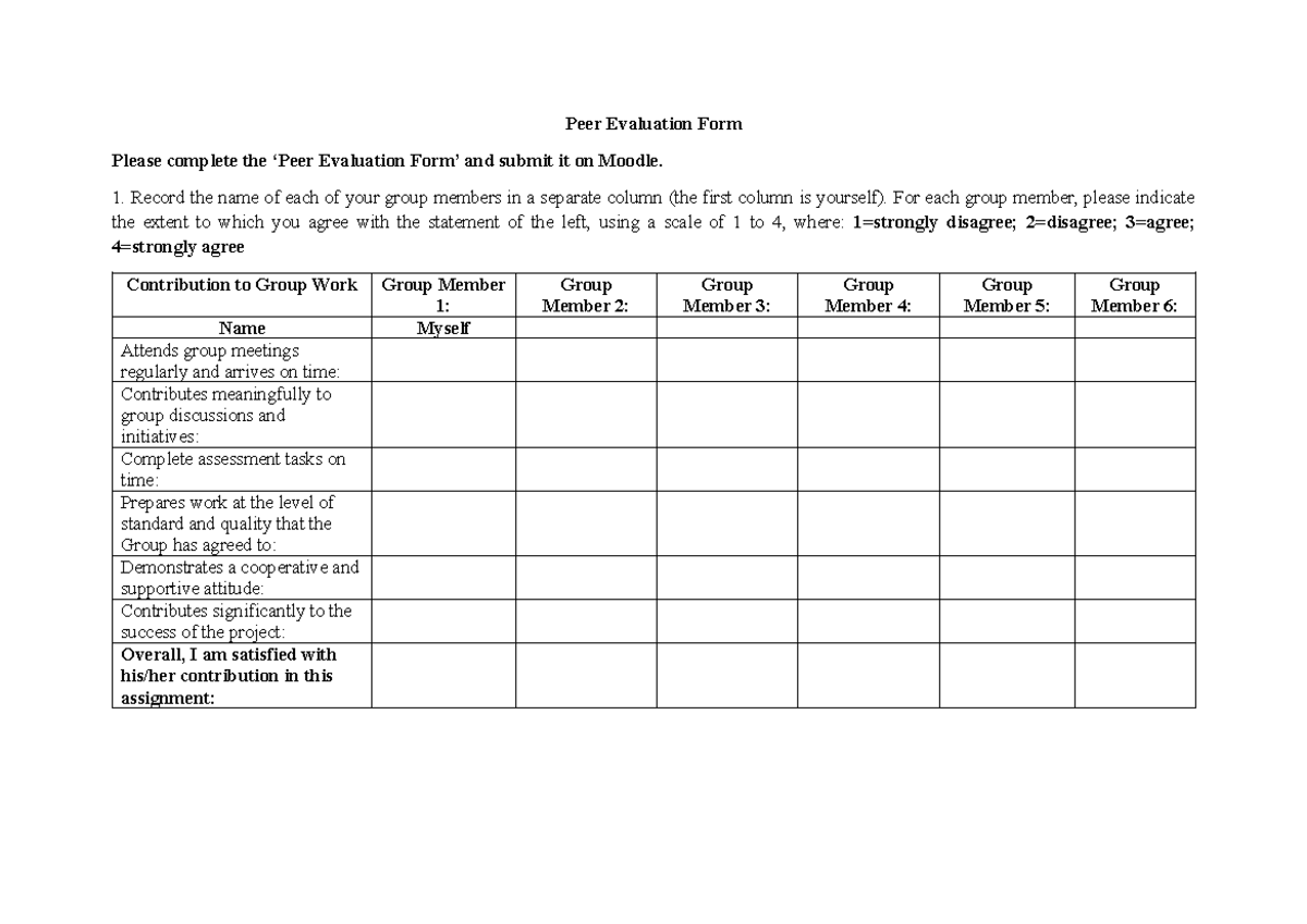 Peer Evaluation Form Template [Class Code + Group Name] - Summer 2026 ...