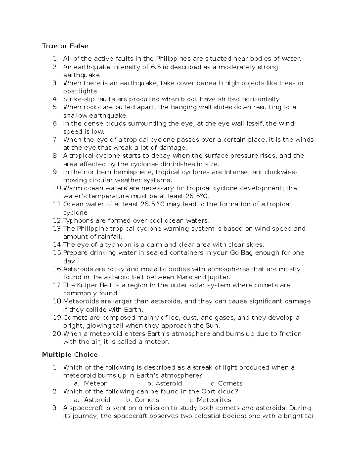 Science Reviewer: True or False & Multiple Choice Questions - Studocu