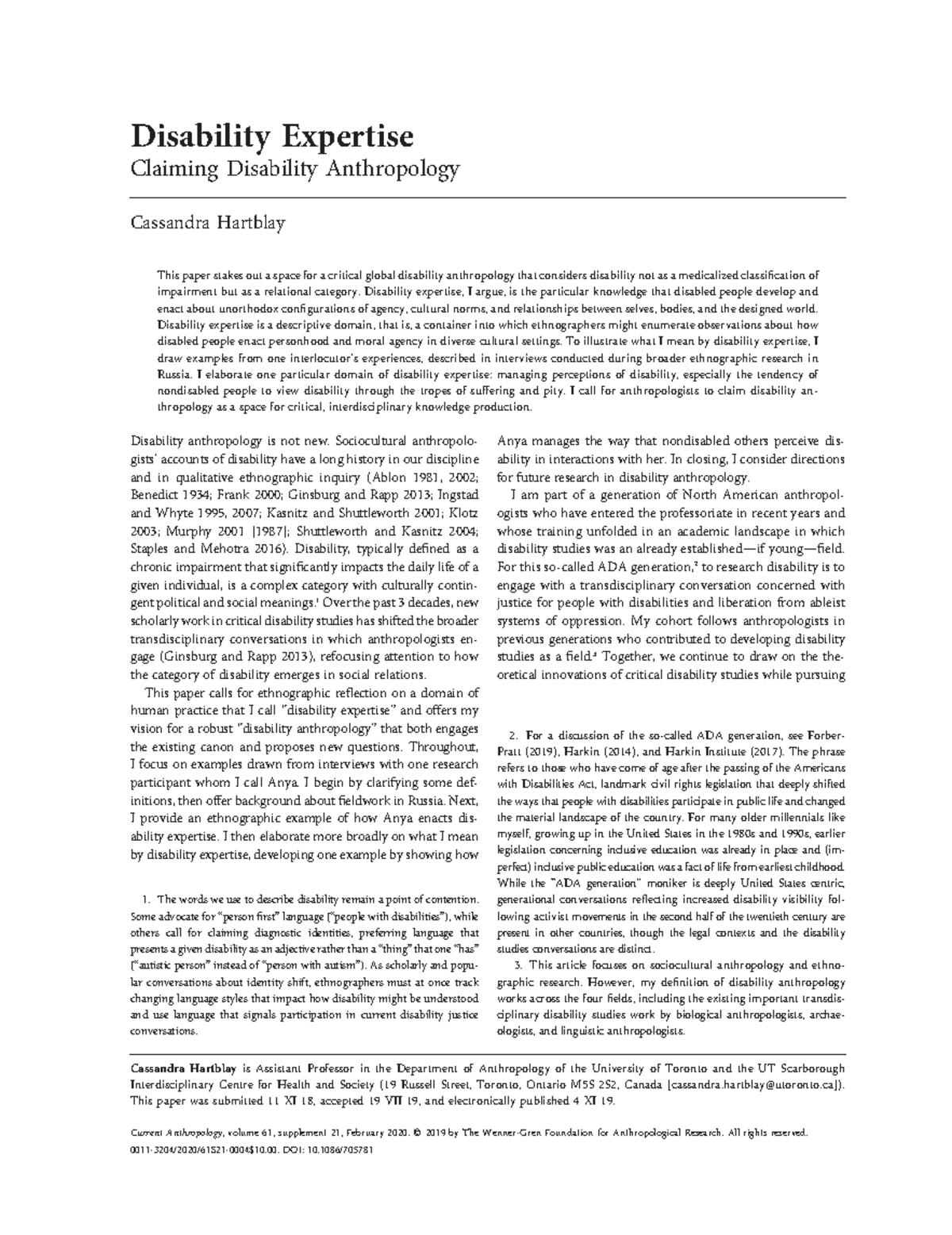 Disability Expertise: A Critical Perspective in Disability Anthropology ...