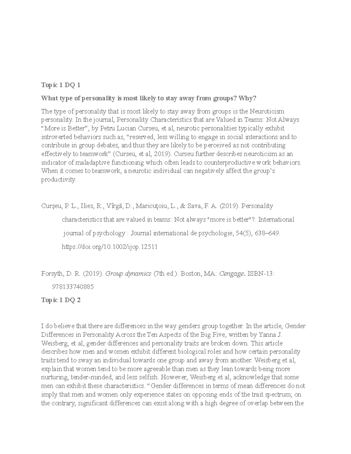 BHS 240 Discussion Questions and Responses: Topics 1-7 Overview - Studocu