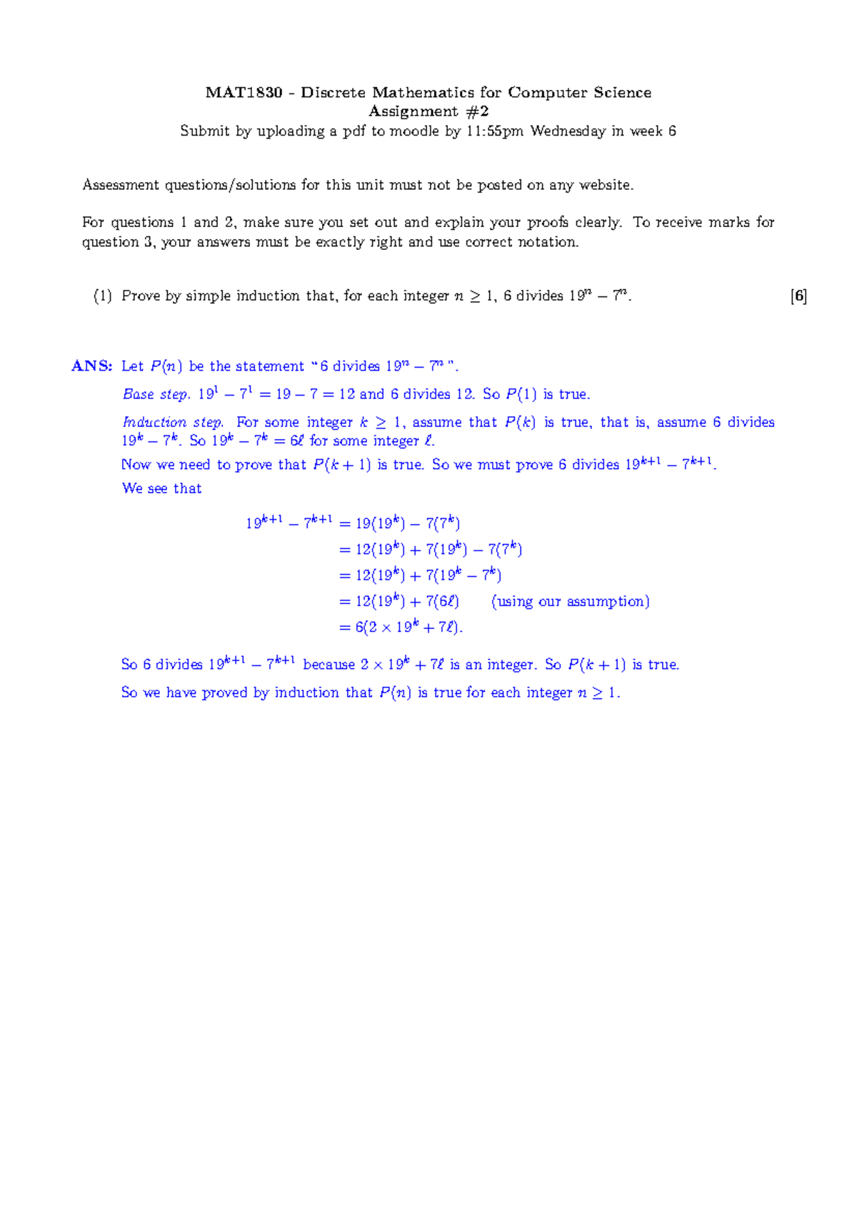 MAT1830 Discrete Mathematics Assignment 2 Solutions - Studocu