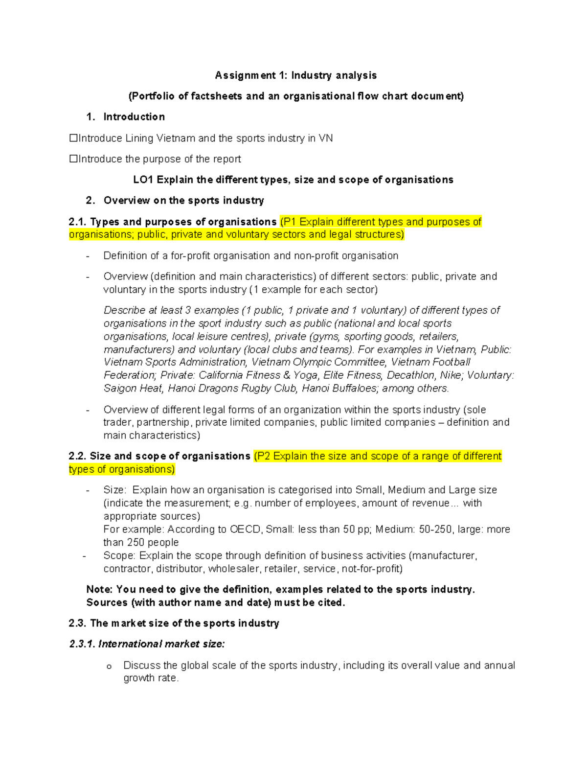 LO1 Industry Analysis of Lining VN: Org Types, Size & Scope - Studocu