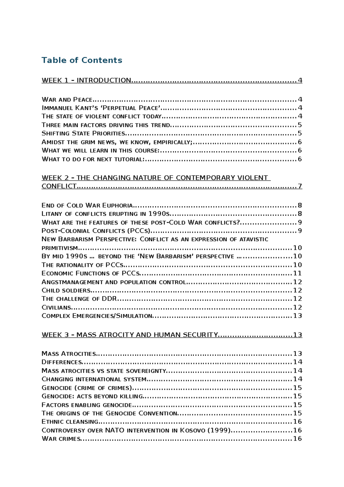 Peace and Conflict Analysis (PCC 101): Course Overview and Weekly ...