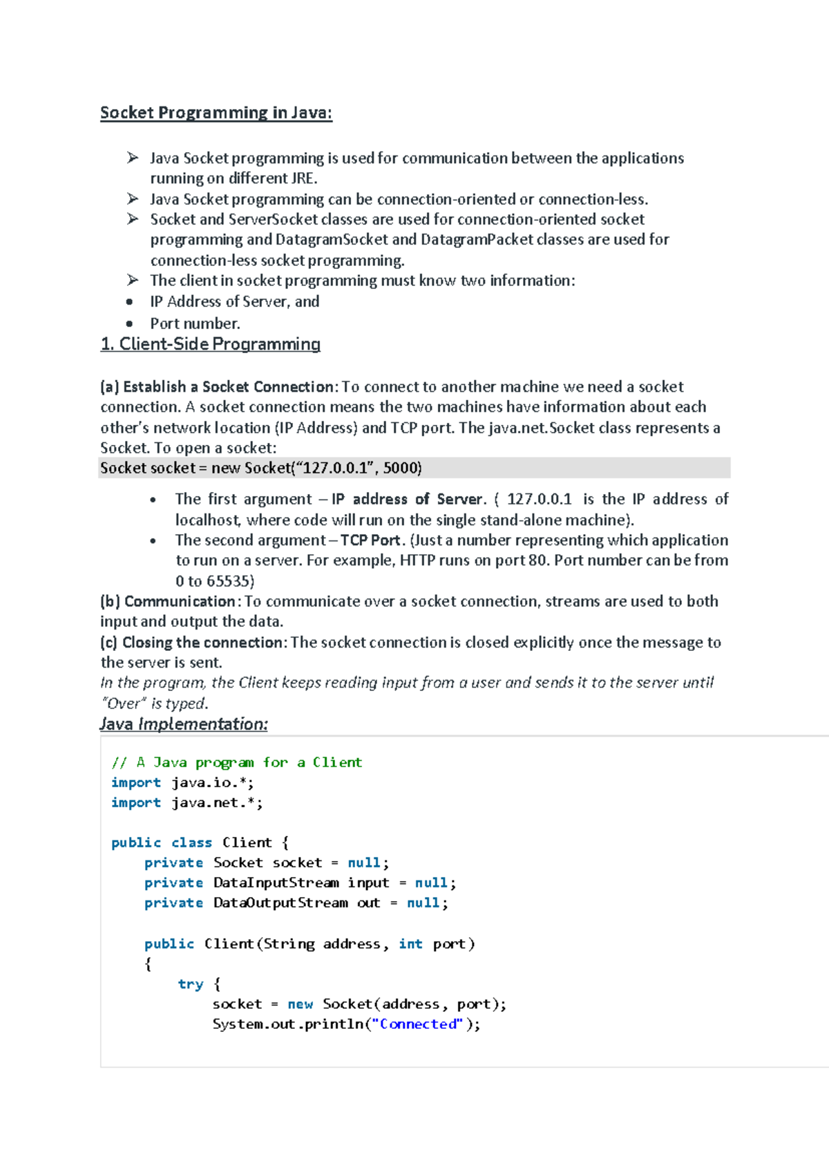 Java Socket Programming: Key Concepts and Implementation (Unit 3) - Studocu