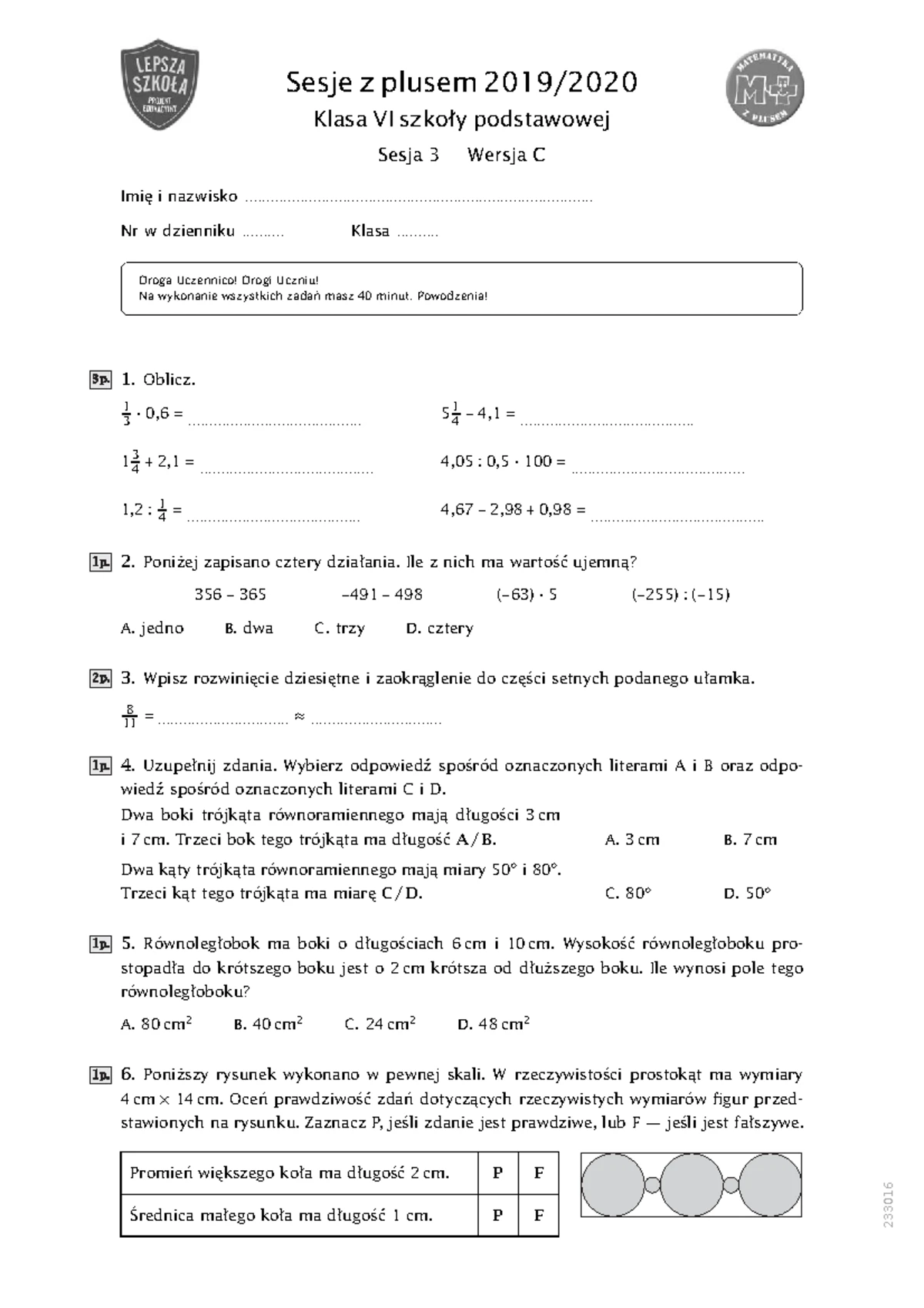 Sprawdzian: Liczby na co dzień - Klasa 6 (Pdf-10122020) - Studocu