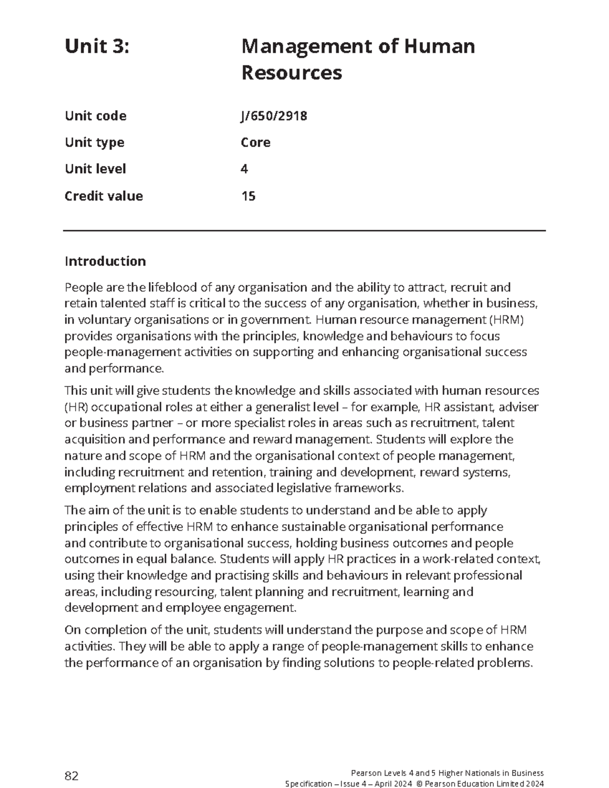 Unit 3: Management of Human Resources - Core Unit Level 4 - Studocu