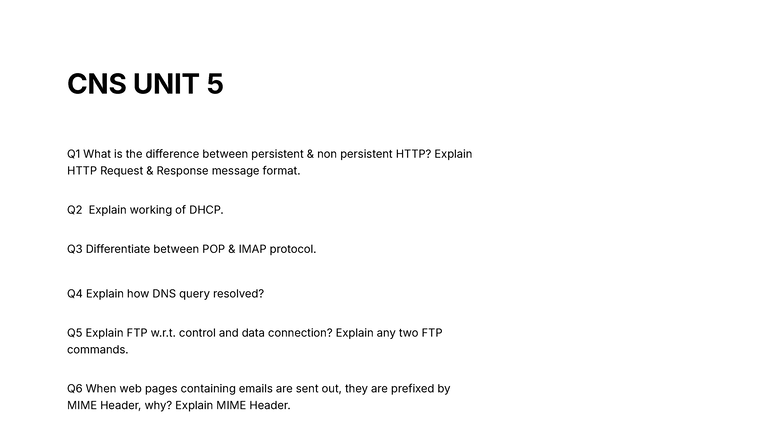 CNS UNIT 5: Key Concepts in Networking Protocols and Services - Studocu