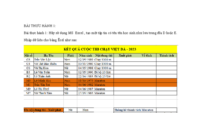 BÀI THỰC HÀNH 1: Hướng Dẫn Sử Dụng MS Excel - Studocu