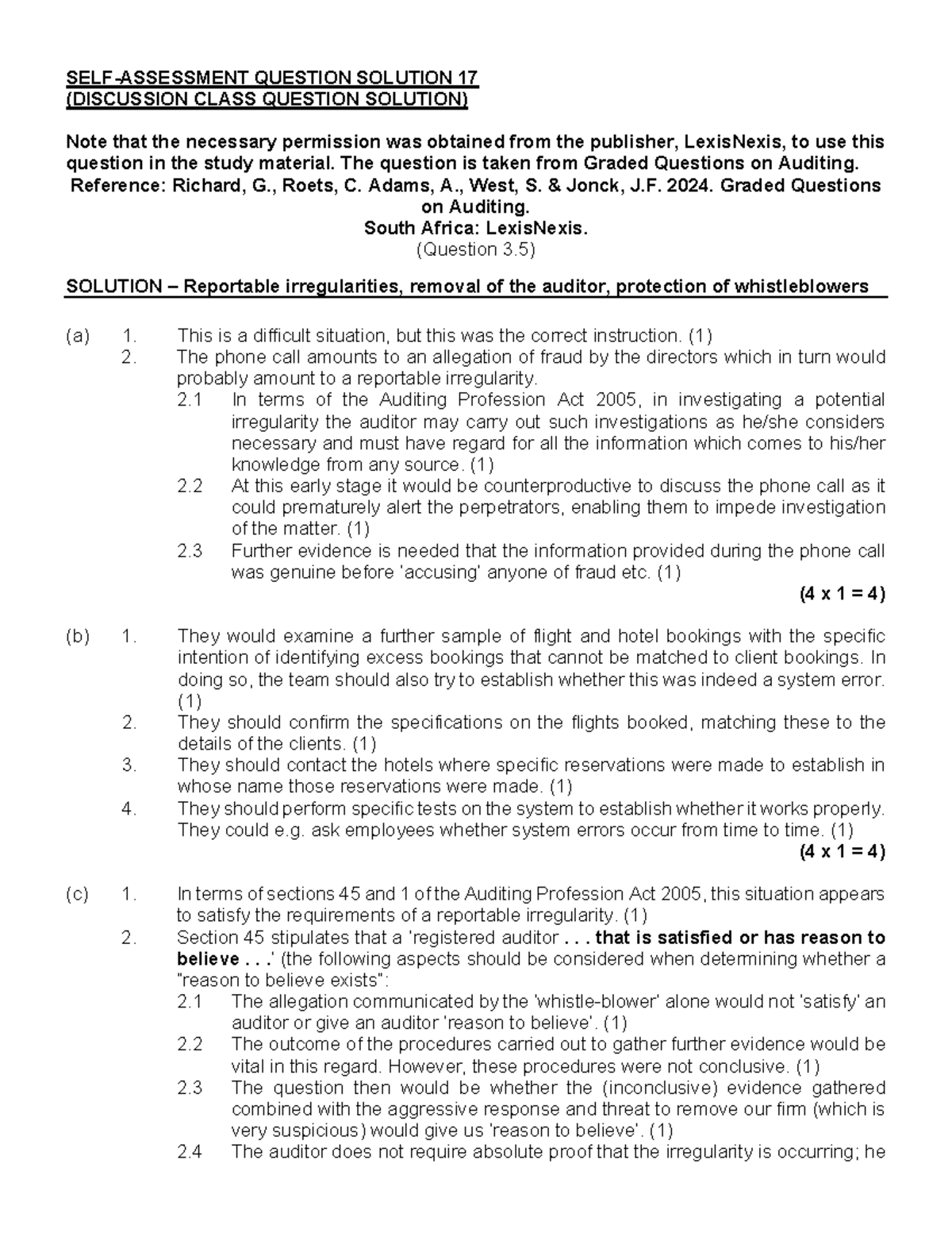 Self-Assessment Q17 Solution (Discussion Class) - Studocu
